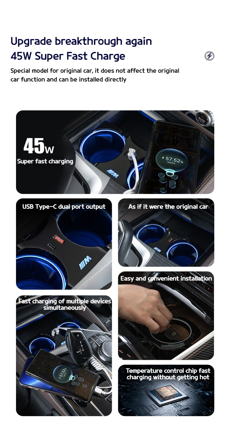 BMW 45W Fast Charger Expansion Dock Central Control Charging Shunt USB ...