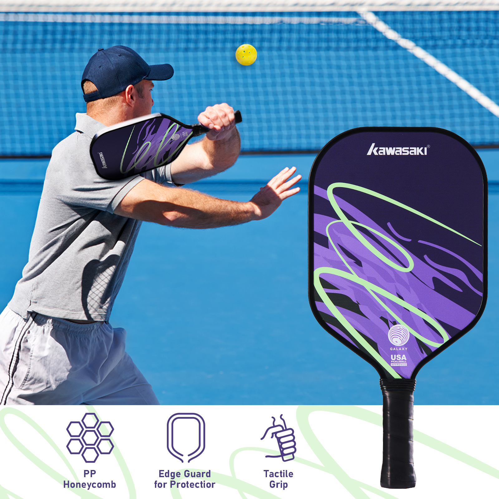 Kawasaki Pickleball Paddle GALAXY 220g Fiberglass Pickle Racket For ...