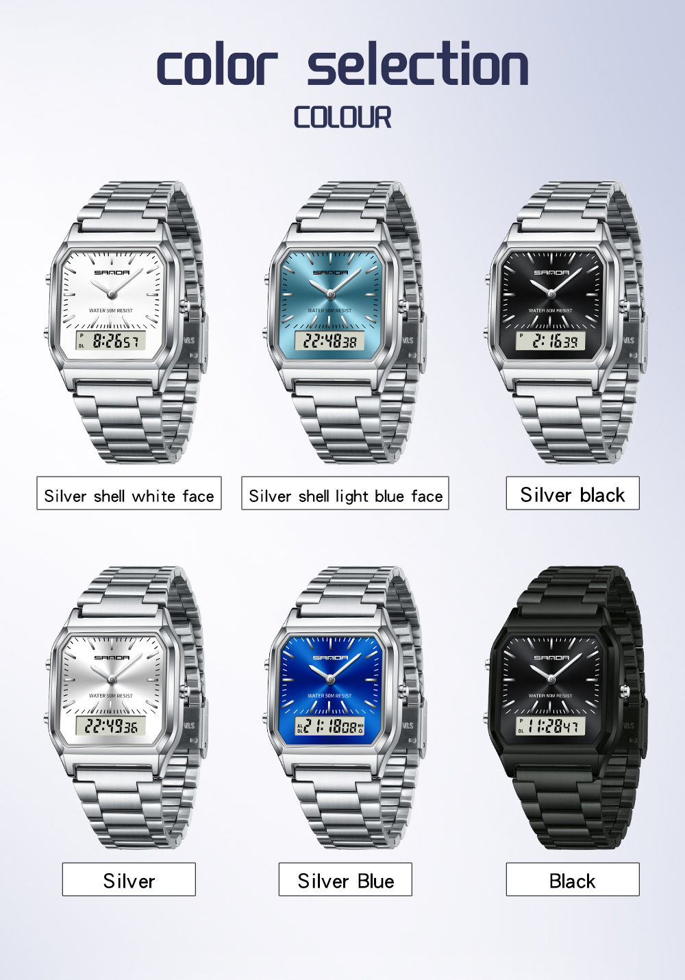 SANDA Fashion Women's G-Type Watch Stainless Steel Strap LED Digital ...