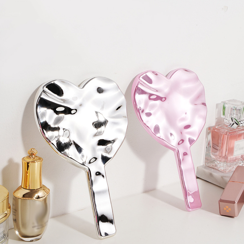 Heart-Shaped Hand Mirror Hand-Held Makeup Mirror For Women's Makeup And ...