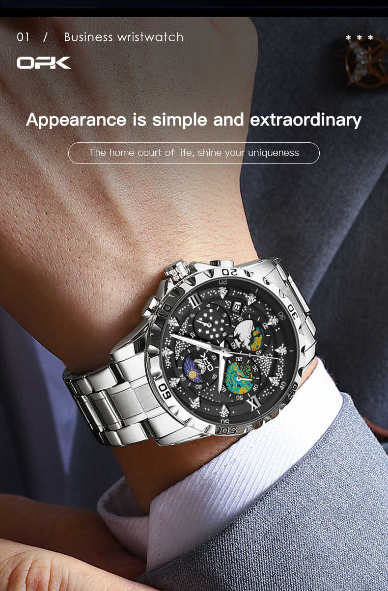 OPK Jam Tangan Lelaki Original Waterproof Quartz Stainless Steel Starry ...