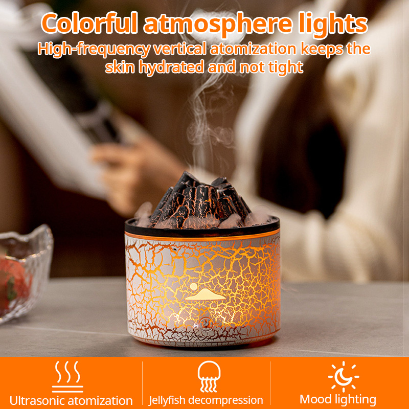 180ml Home Air Humidifier 7 Colours Ambient Light Volcano Flame Aroma ...
