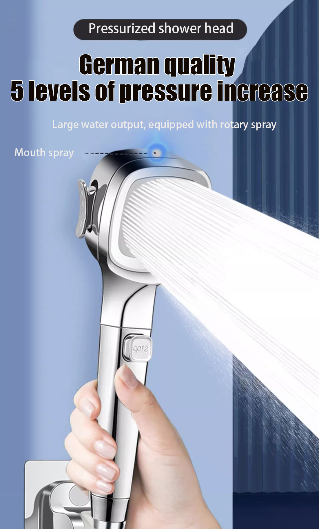 Increase water pressure by 1000% Shower Head High Pressure 5 Modes ...