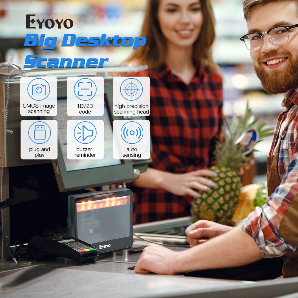 EYOYO Big Screen Desktop 1D 2D Barcode Scanner Omnidirectional Hands ...