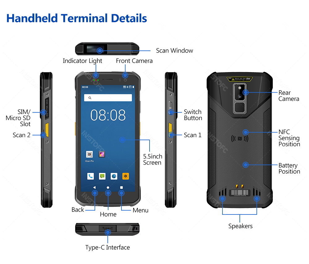 iData T1 Large Screen PDA Android 10 4G+64G Smart Terminal With 1D/2D Scanner Supports Play ...