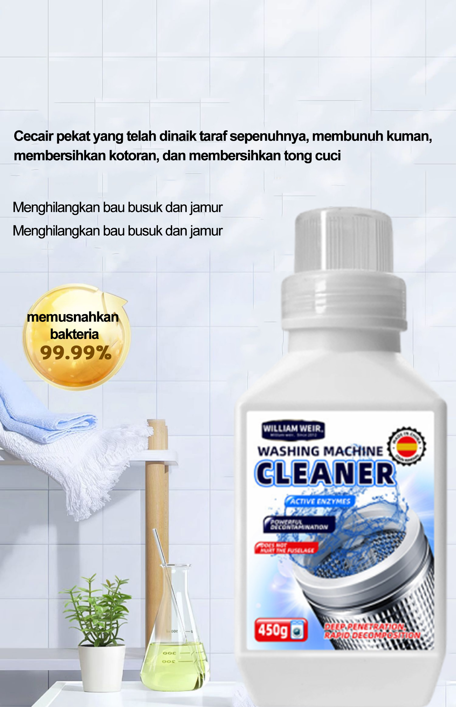 【Removes 99.99%of bacteria】Washing Machine Cleaner Deep Clean 450g ...