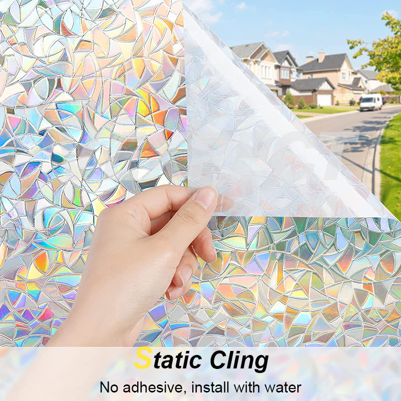 Window Privacy Film Sticker Rainbow Static Cling Stained Glass Window ...