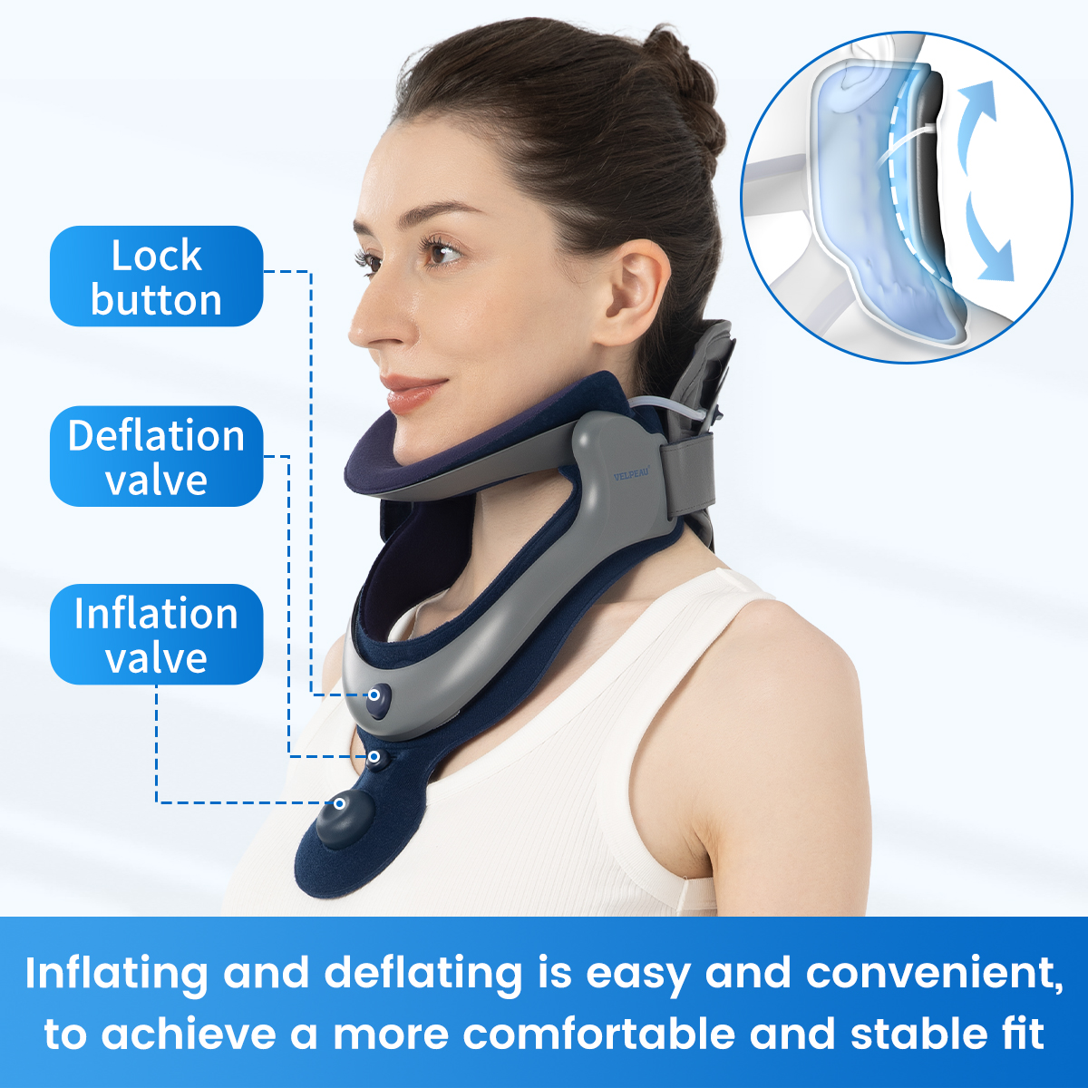 VELPEAU Cervical Neck Traction Device, Air Pump Adjustable Neck Support ...