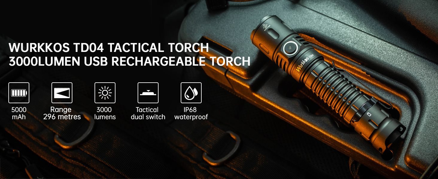 Wurkkos TD04 3000lm two mode Dual button 21700 battery rechargeable 295 m EDC tactical ...