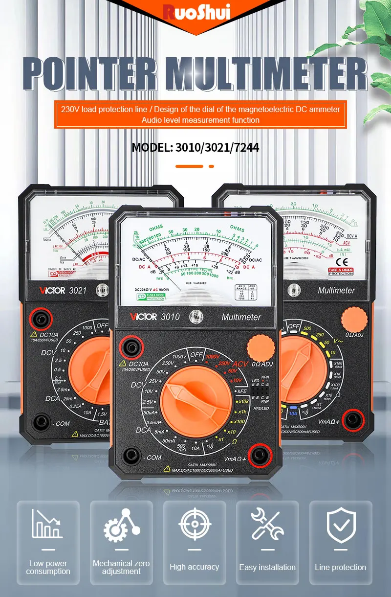 Victor 3021 Analog Multimeter High Precision Pointer Multimetro 1000V ...