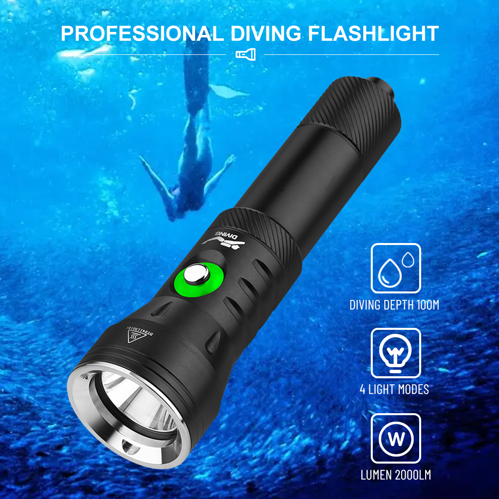 Asafee DT28 Professional Dving Flashlight 2000LM SFT40 LED Diving Scuba ...