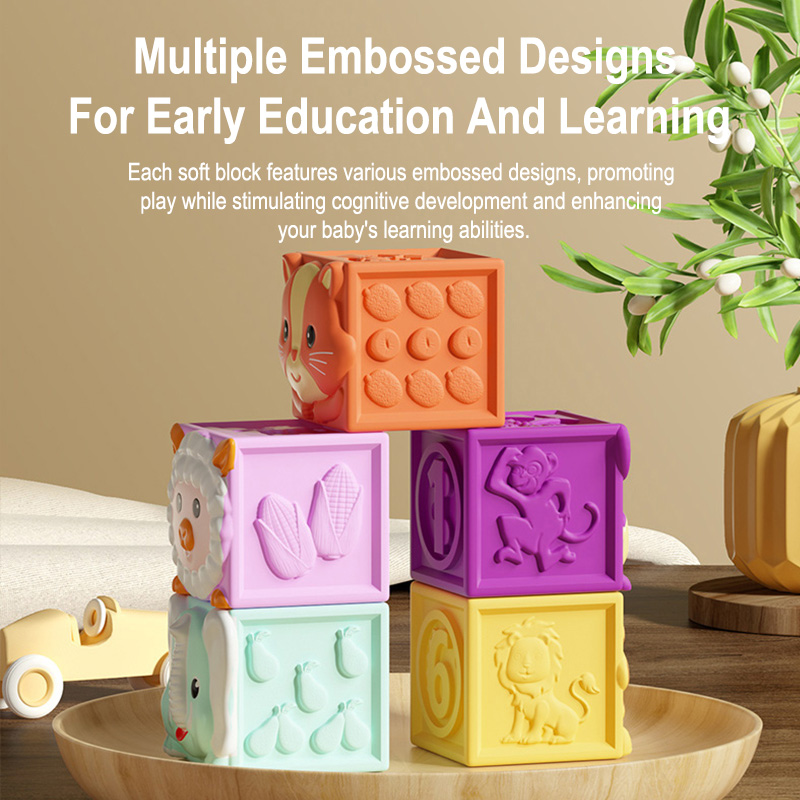 Baby Soft Rubber Building Blocks 6pcs/12pcs Early Education Chewing ...