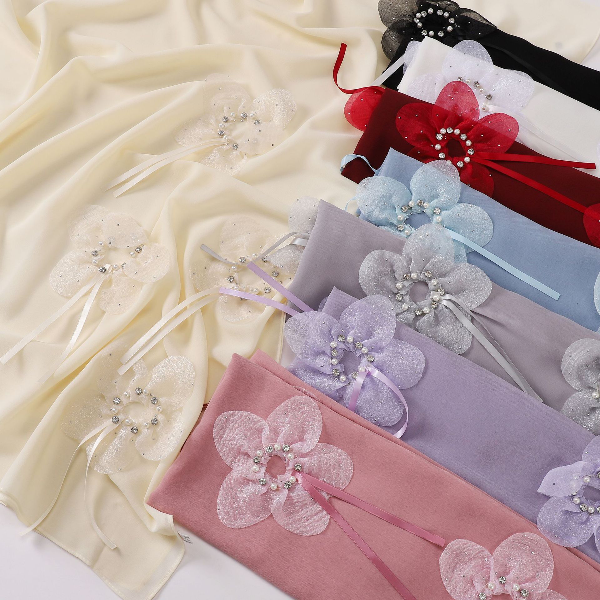 Jifang 2025 New Handmade Bling Rhinestones Pearls Big Flowers with Silk ...