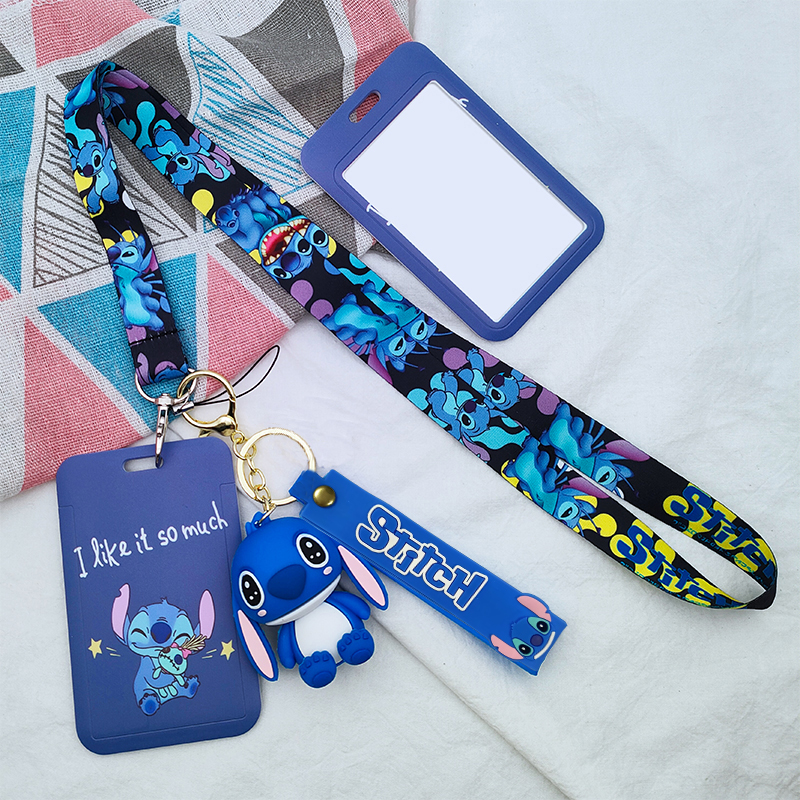 Cute Stitch ID Card Badge Holder with Neck Lanyard Phone Case Strap For ...
