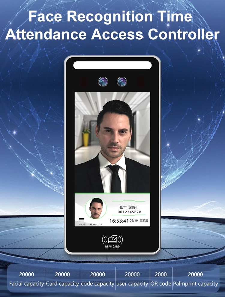 5in TCP/IP WIFI Biometric Time Attendance System Palmprint Scanner Face Recognition Rfid QR Code ...