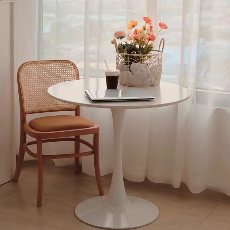 Round Dining Table Thickness & Metal Pedestal Base Wood Kitchen Table ...