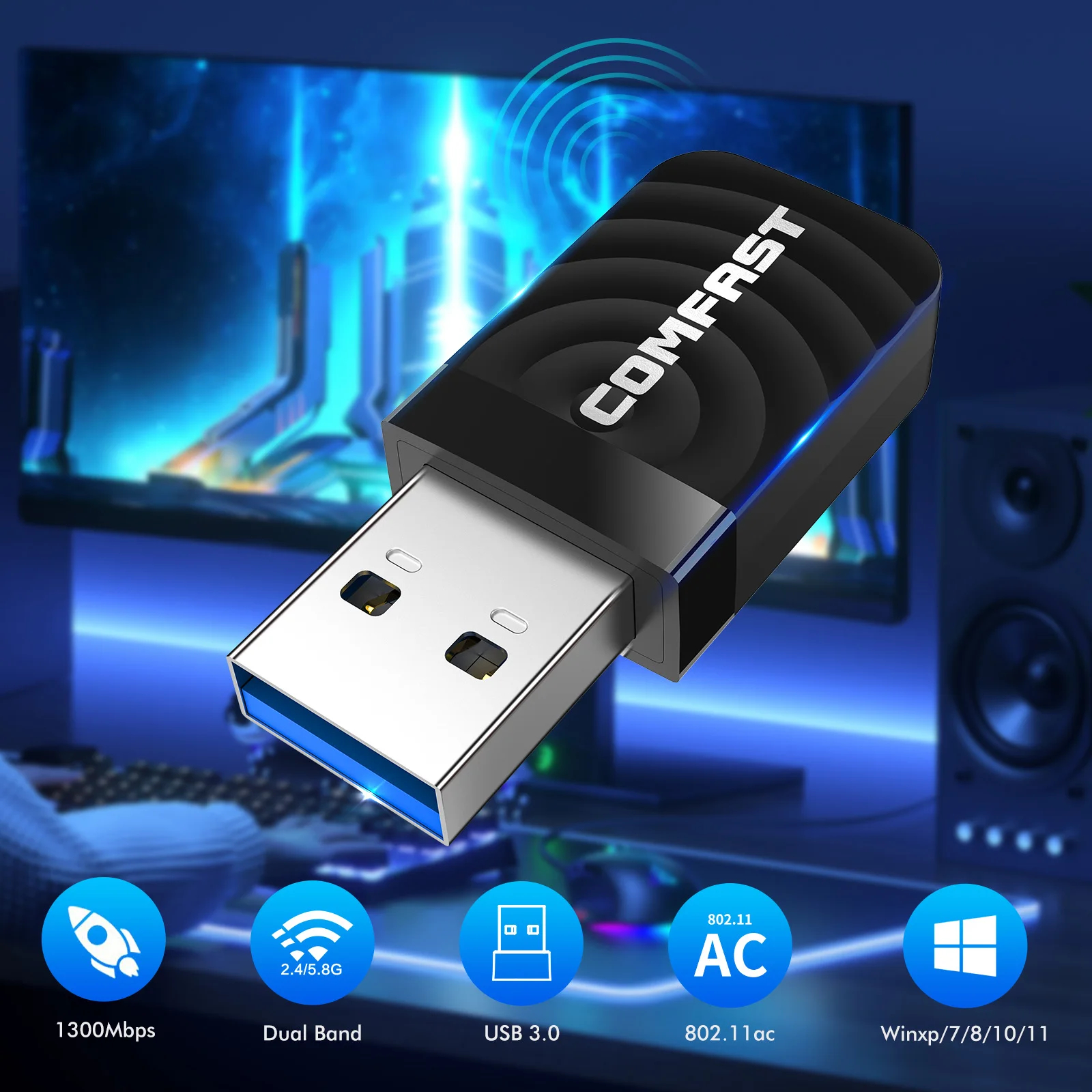 【Malaysia Stock】COMFAST 1300Mbps USB Wifi Adapter 2.4G+5GHz Dual Band ...