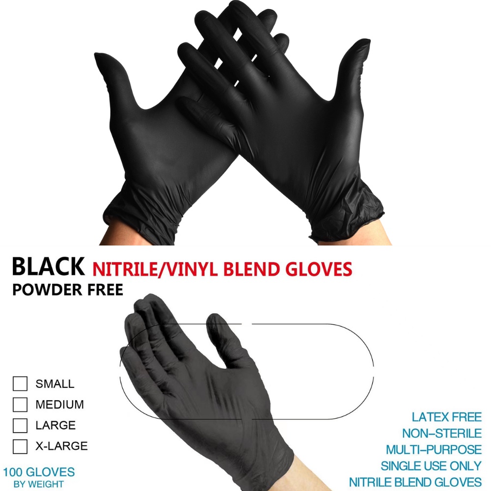 100pcs/box Disposable Gloves Black Nitrile Vinyl Blend Food Grade ...
