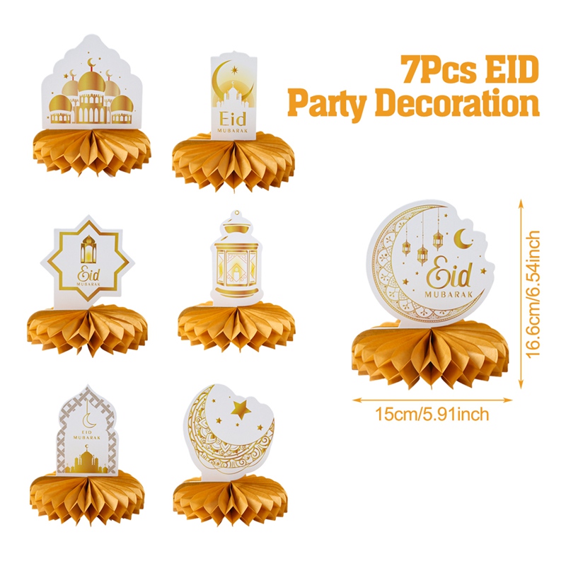 7pcs Eid Mubarak Black Gold Honeycomb Ball Table Decor Centerpieces ...