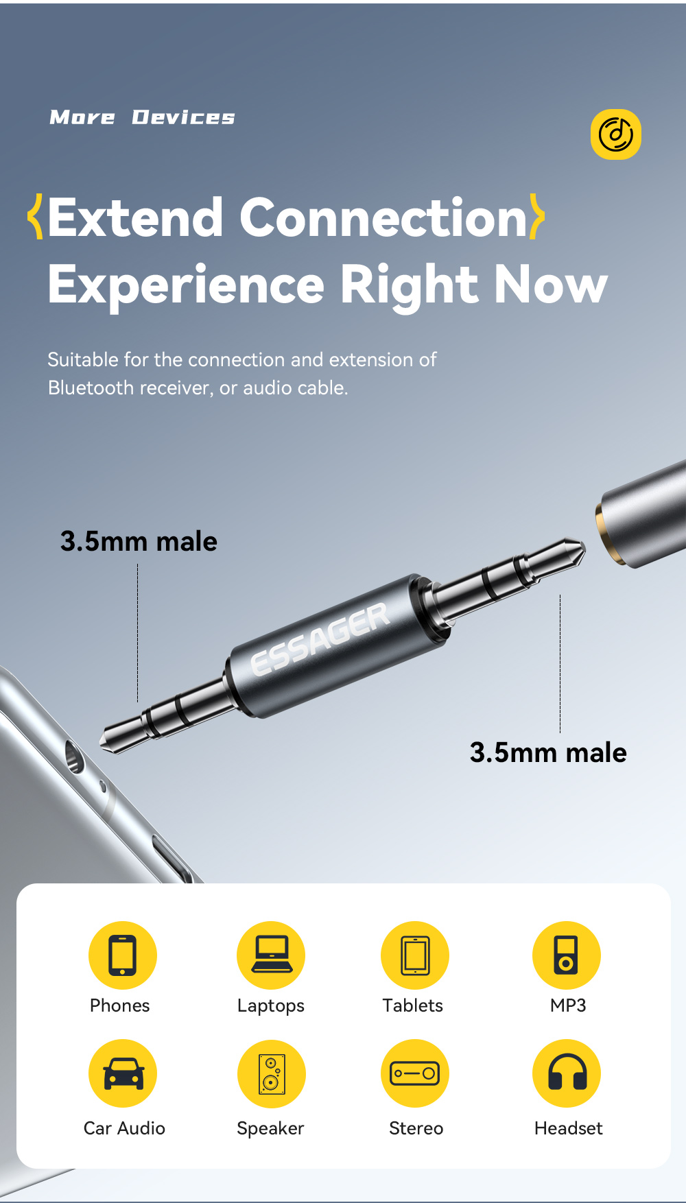 Essager 3.5mm to 3.5mm Jack Aux Audio adapter Connect Car Stereo ...