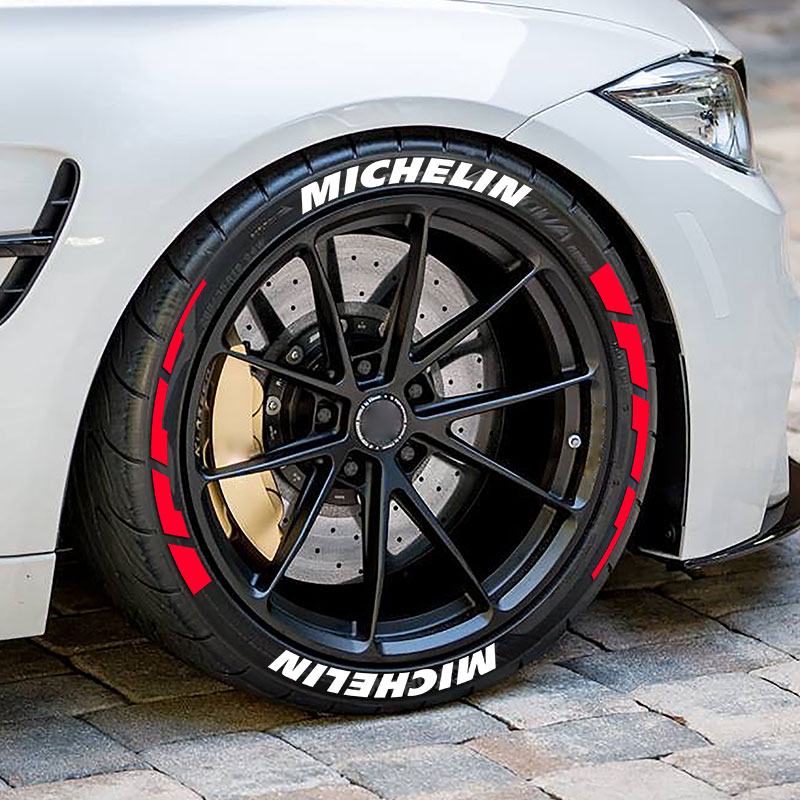 2pcs Michelin Tire Sticker Permanent Tire Lettering Stickers Red Stripe ...