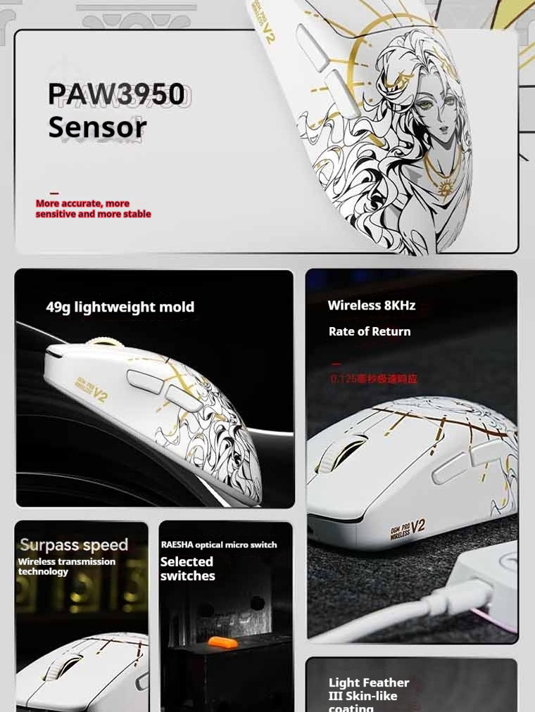 WAIZOWL OGM PRO V2 ZEUS three mode wireless game mouse, PAW3950, 8k ...