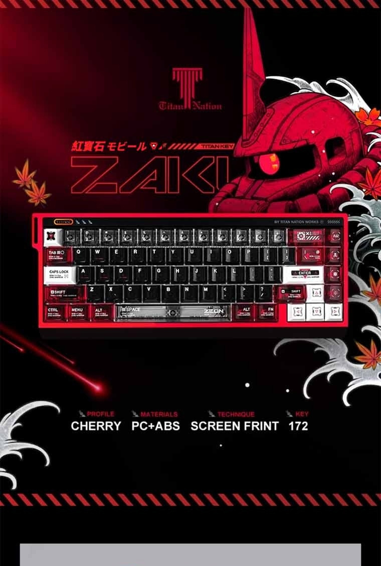 Titan Nation ZAKU Ruby Zhagu Original Factory Height Keycaps 172 Key PC ...