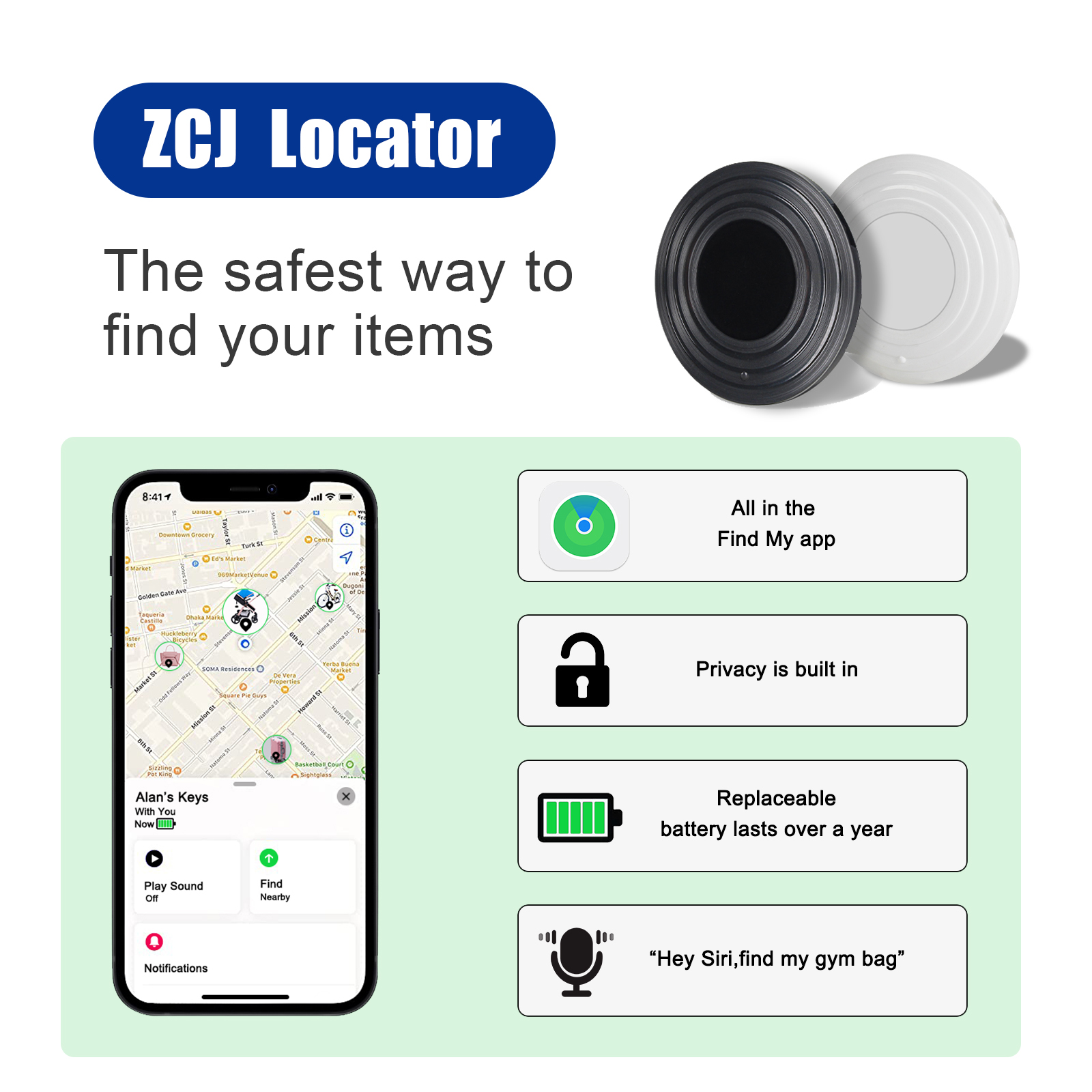NFC Find My Tag Smart Tracker Card Phone Finder With Long-life Battery ...