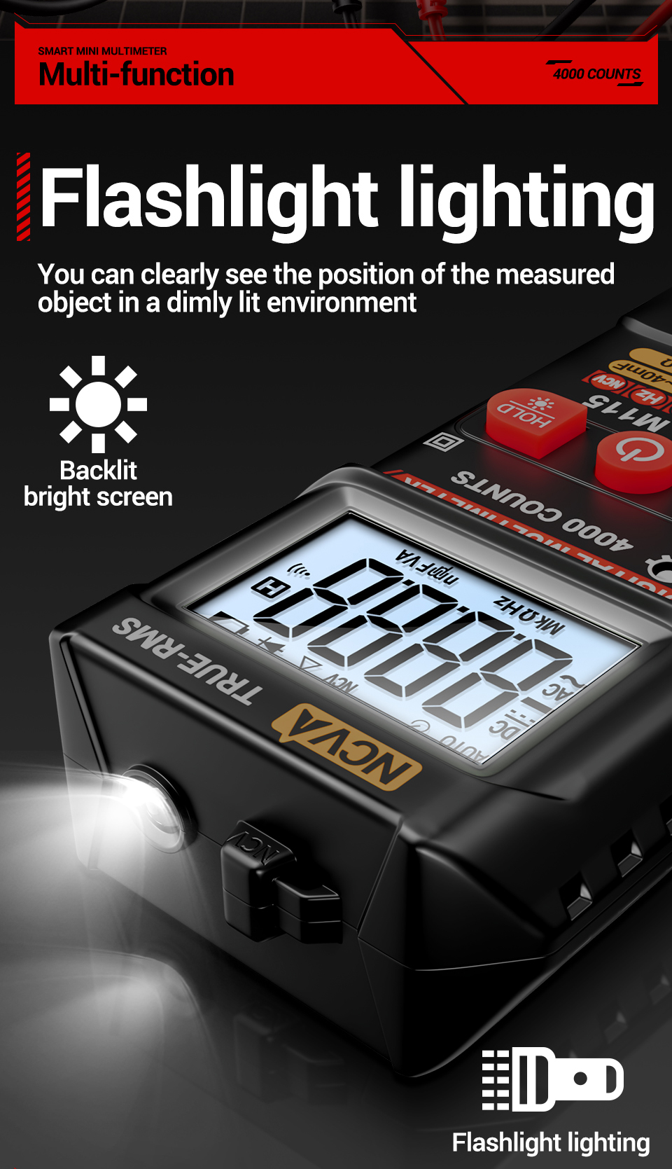 ANENG M115 Smart Mini Multimeter 4000 Counts Digital DC/AC Voltage ...