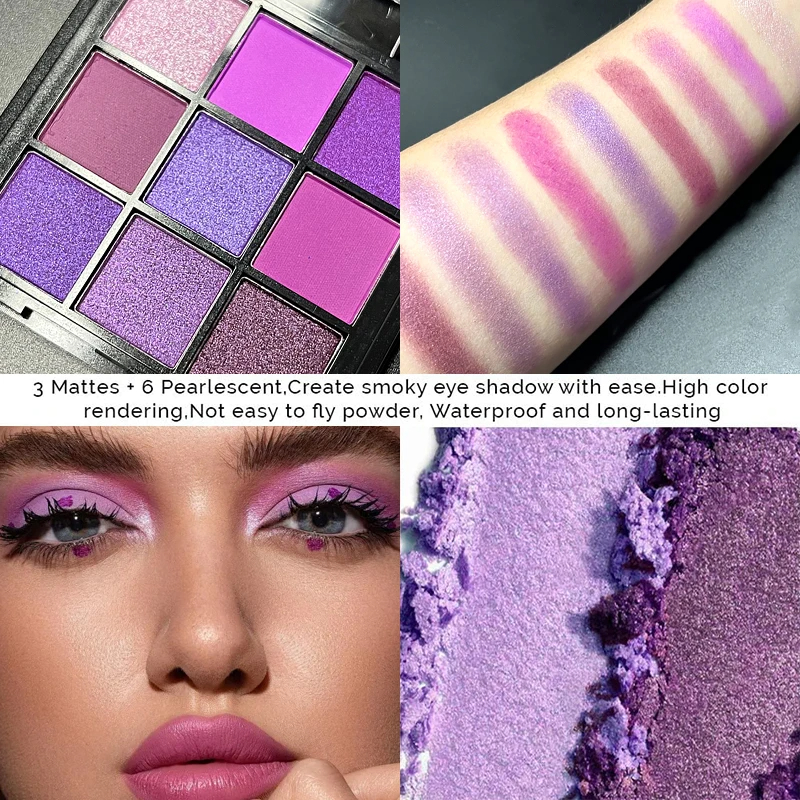 Rebellious girl 9 Colors Purple Blue Glitter Eye Shadow Palette Makeup ...