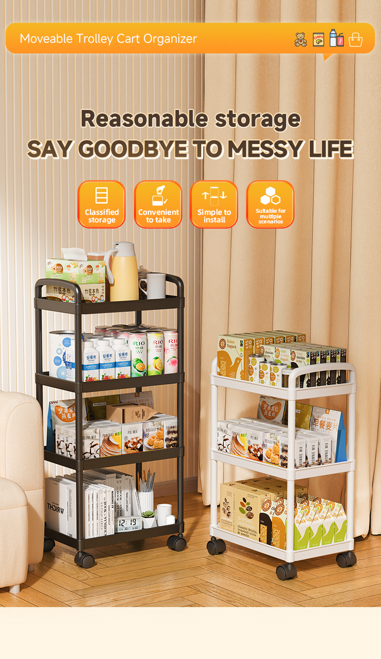 3/4/5 Layer Trolley Cart Organizer Storage Shelf Moving Rack With Wheel ...