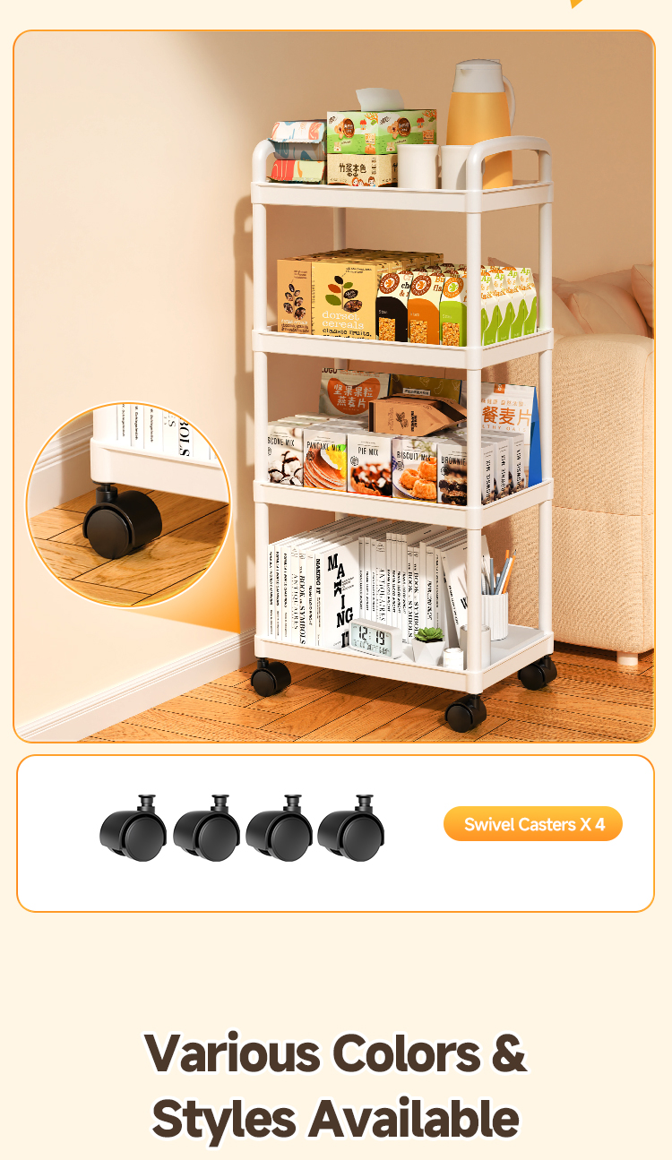 3/4/5 Layer Trolley Cart Organizer Storage Shelf Moving Rack With Wheel ...