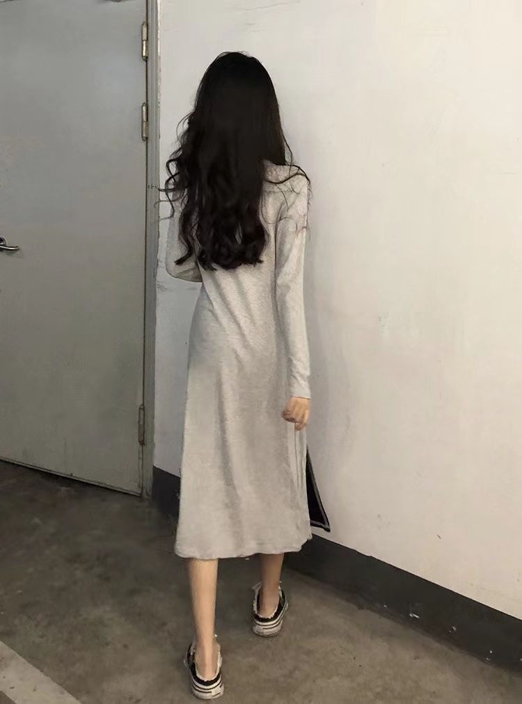Fashion Women's Maxi Slim Dress Long Sleeve Polo Collared V Neck Shirt ...