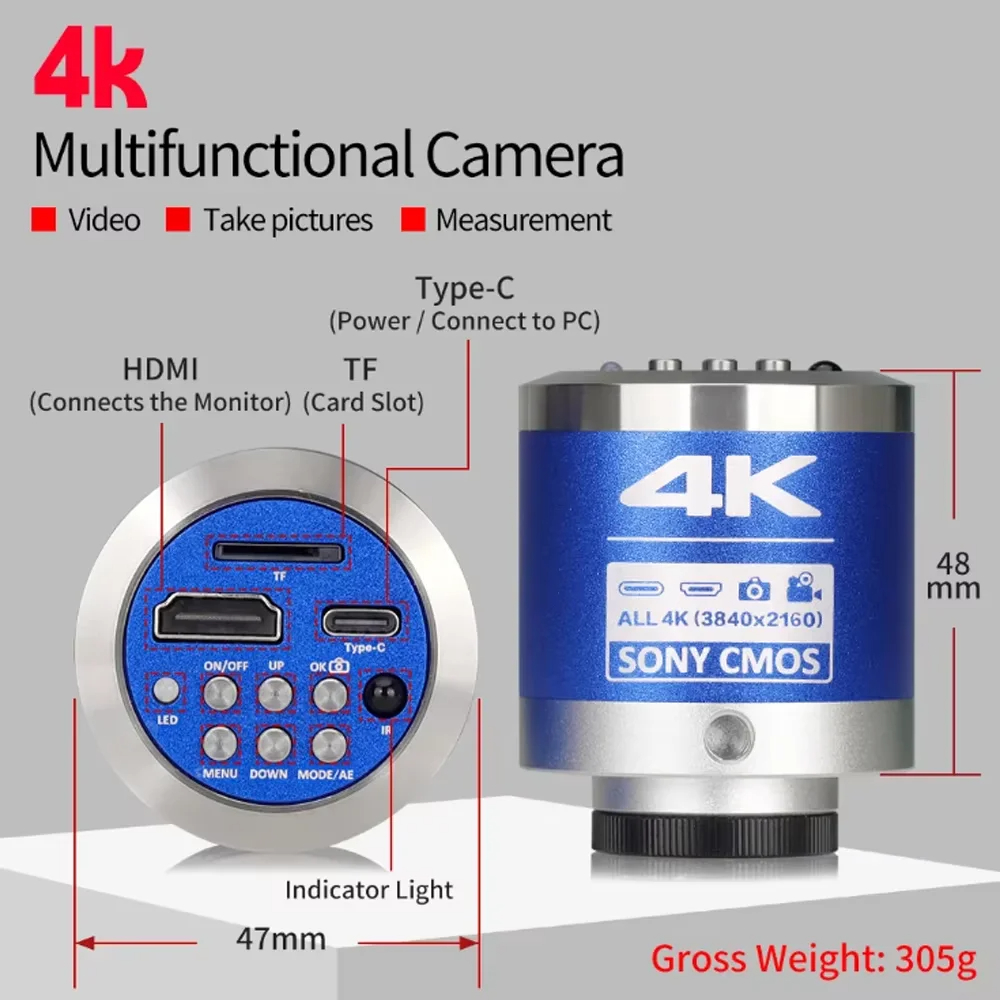 Yizhan 4K 48MP Full HD Industrial Microscope HDMI USB-C Microscope C-Mount Digital Camera PCB ...