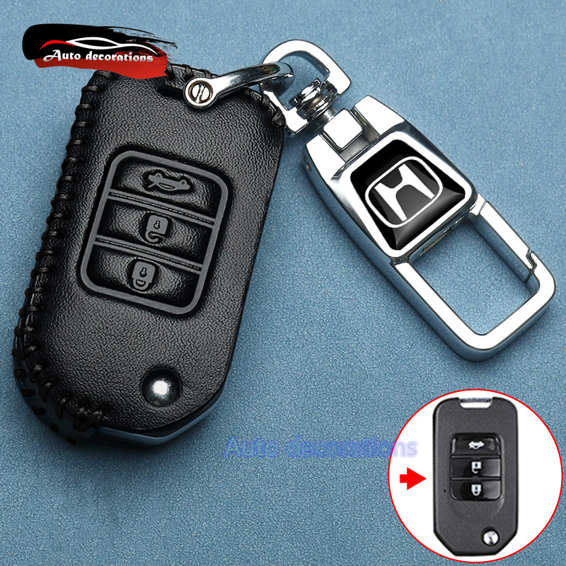 Honda leather keychain For Honda JAZZ GK / CIVIC FB car key case Honda ...