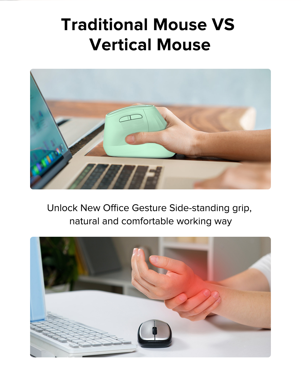 KYSONA EM9 Ergonomic Vertical Wireless Mouse AAA Battery 2.4G+BT ...