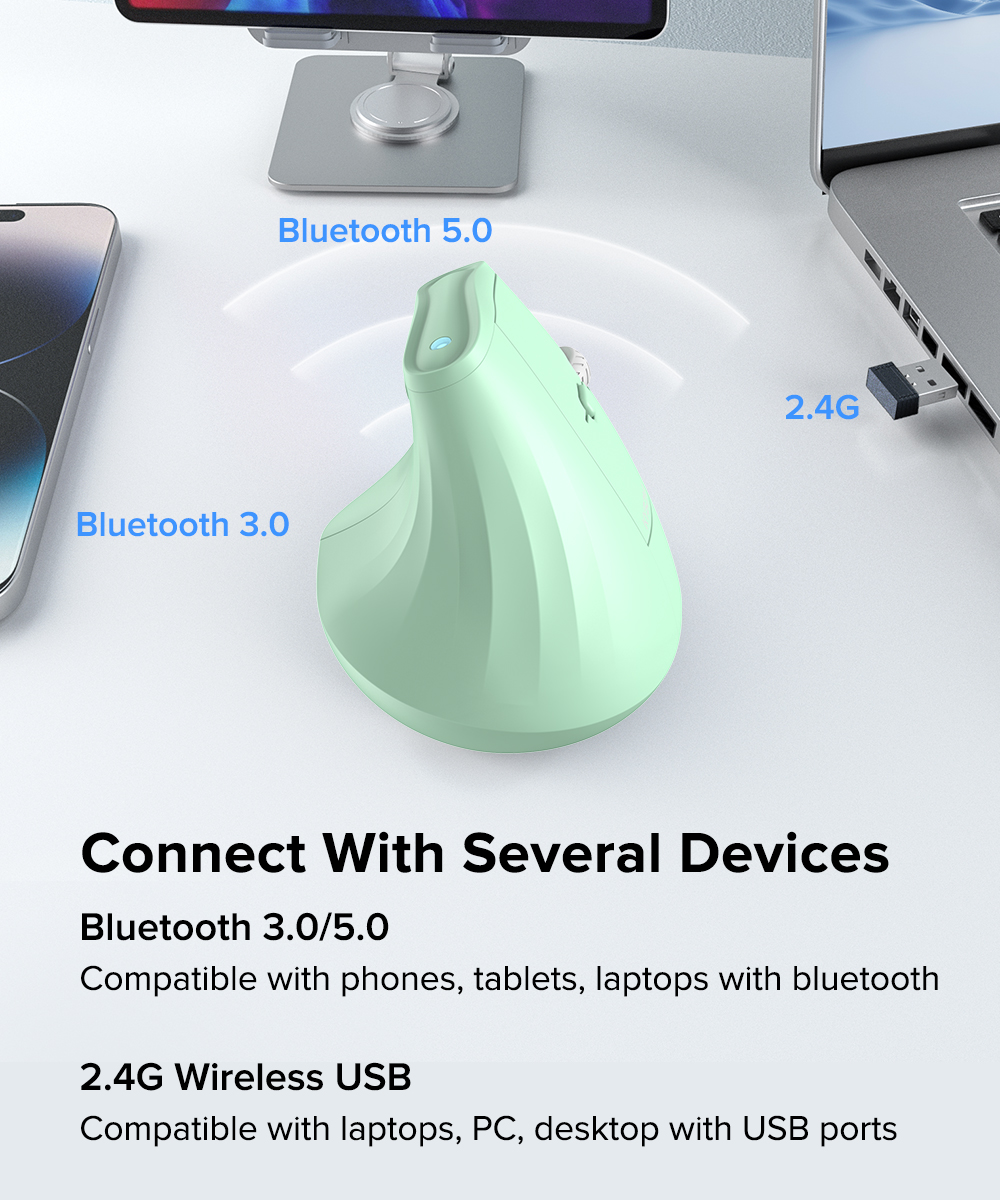 KYSONA EM9 Ergonomic Vertical Wireless Mouse AAA Battery 2.4G+BT ...