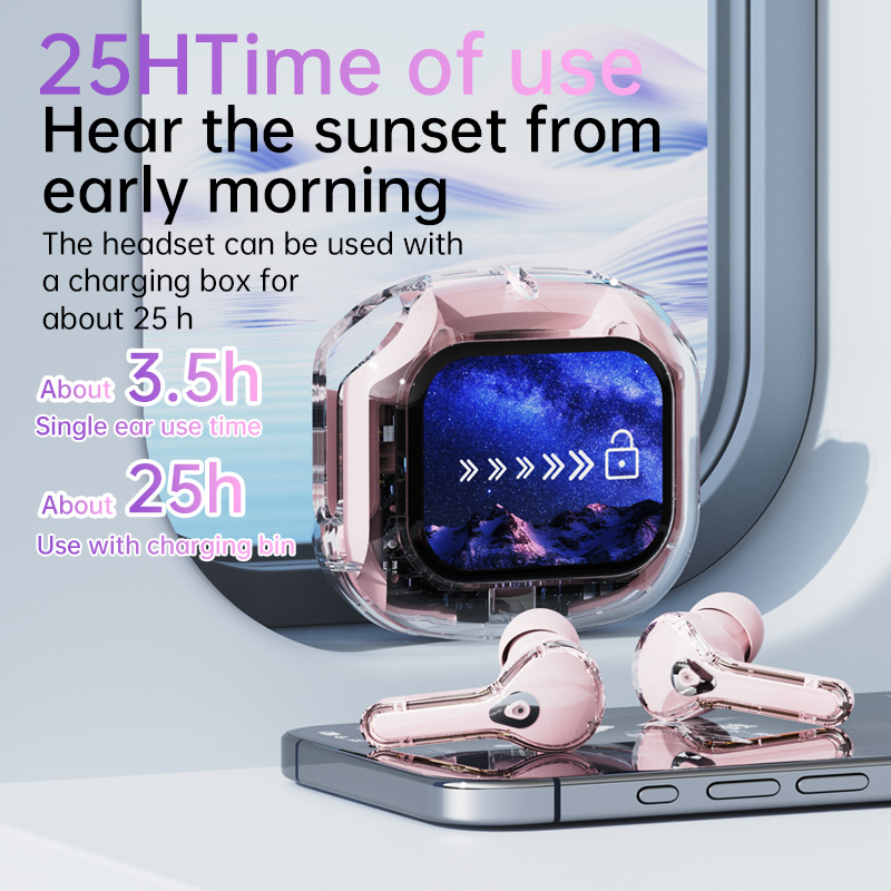 Wireless Touch Screen Headphones, Full-Color Transparent Earbuds , ANC ...