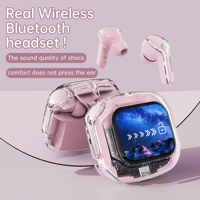 Wireless Touch Screen Headphones, Full-Color Transparent Earbuds , ANC ...