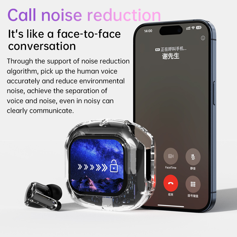 Wireless Touch Screen Headphones, Full-Color Transparent Earbuds , ANC ...