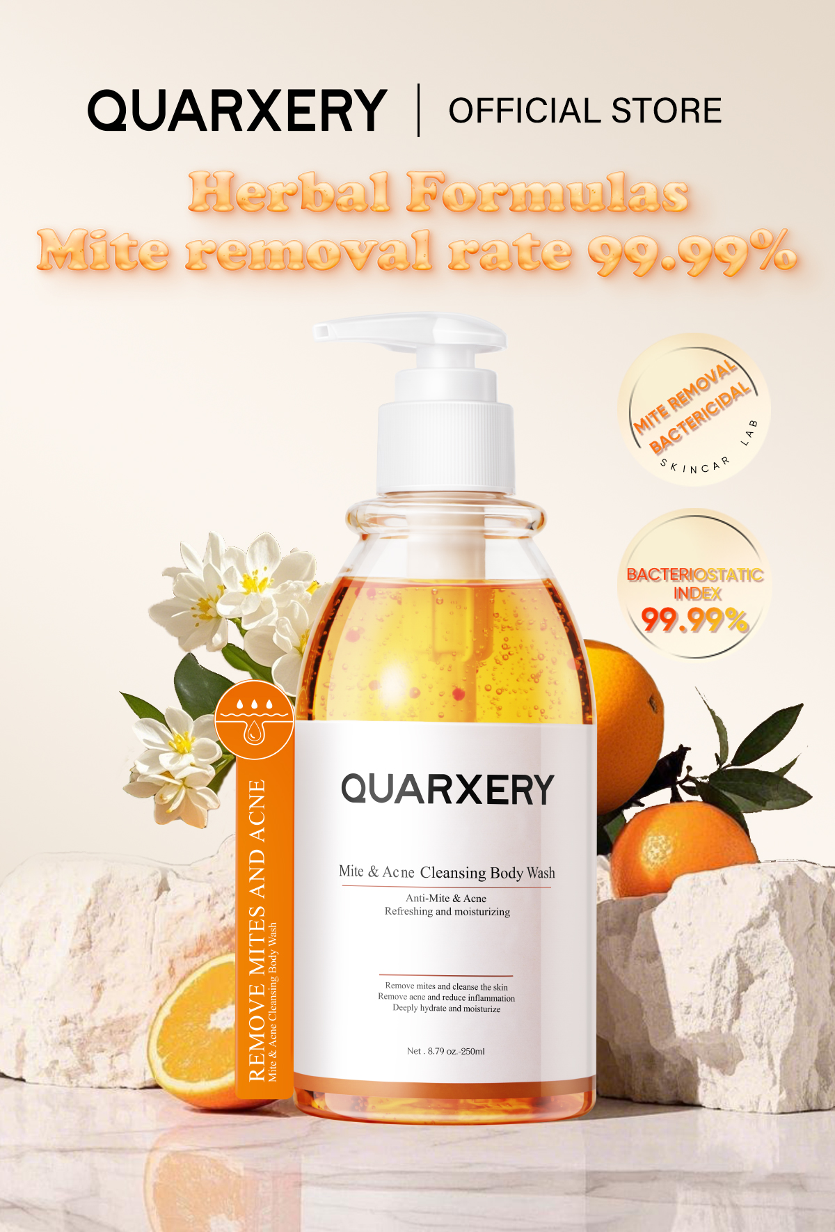 Quarxery Shower Gel Acne&Mite Cleansing Body Wash Mite Removal&Acne Removal Shower Gel ...