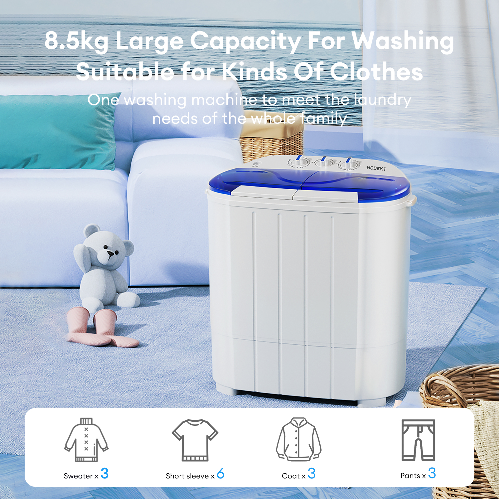 HODEKT 8.5kg Mesin Basuh 2 In 1 Twin-Tubs Washing Machine Blue Light ...