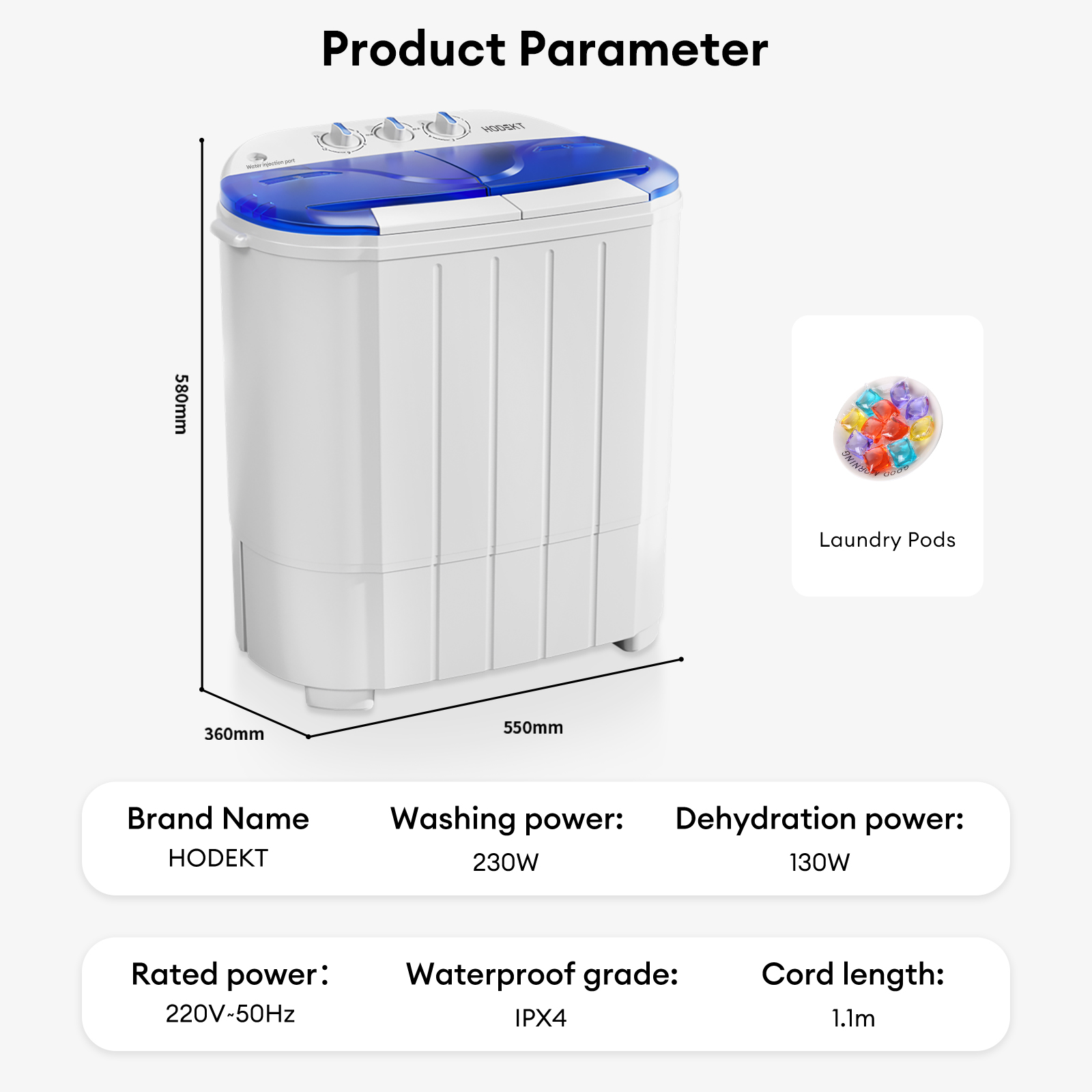 HODEKT 8.5kg Mesin Basuh 2 In 1 Twin-Tubs Washing Machine Blue Light ...