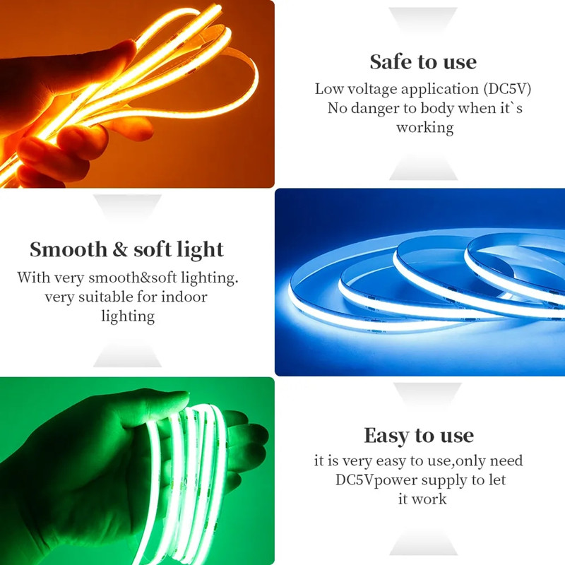 5V USB COB LED Strip Light with Remote Control and Button Switch, can ...