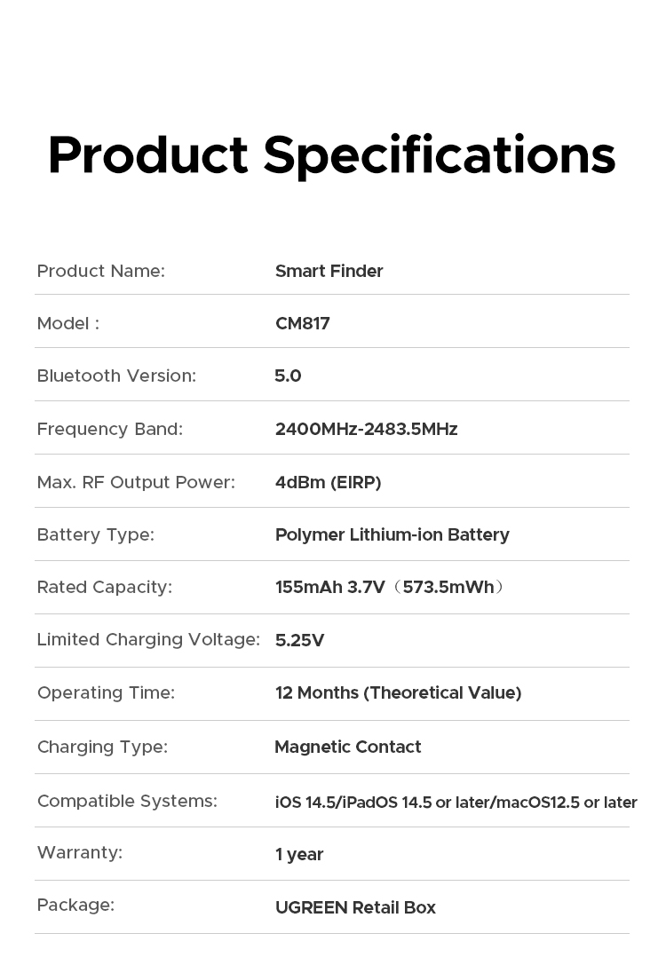 UGREEN Smart GPS Tracker Mini Tracking Device For Apple Find My APP ...