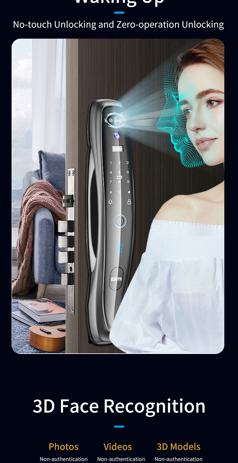 Tuya Smart 3D Face Real-time Intercom Door Lock Security Face & Camera Monitor Intelligent ...