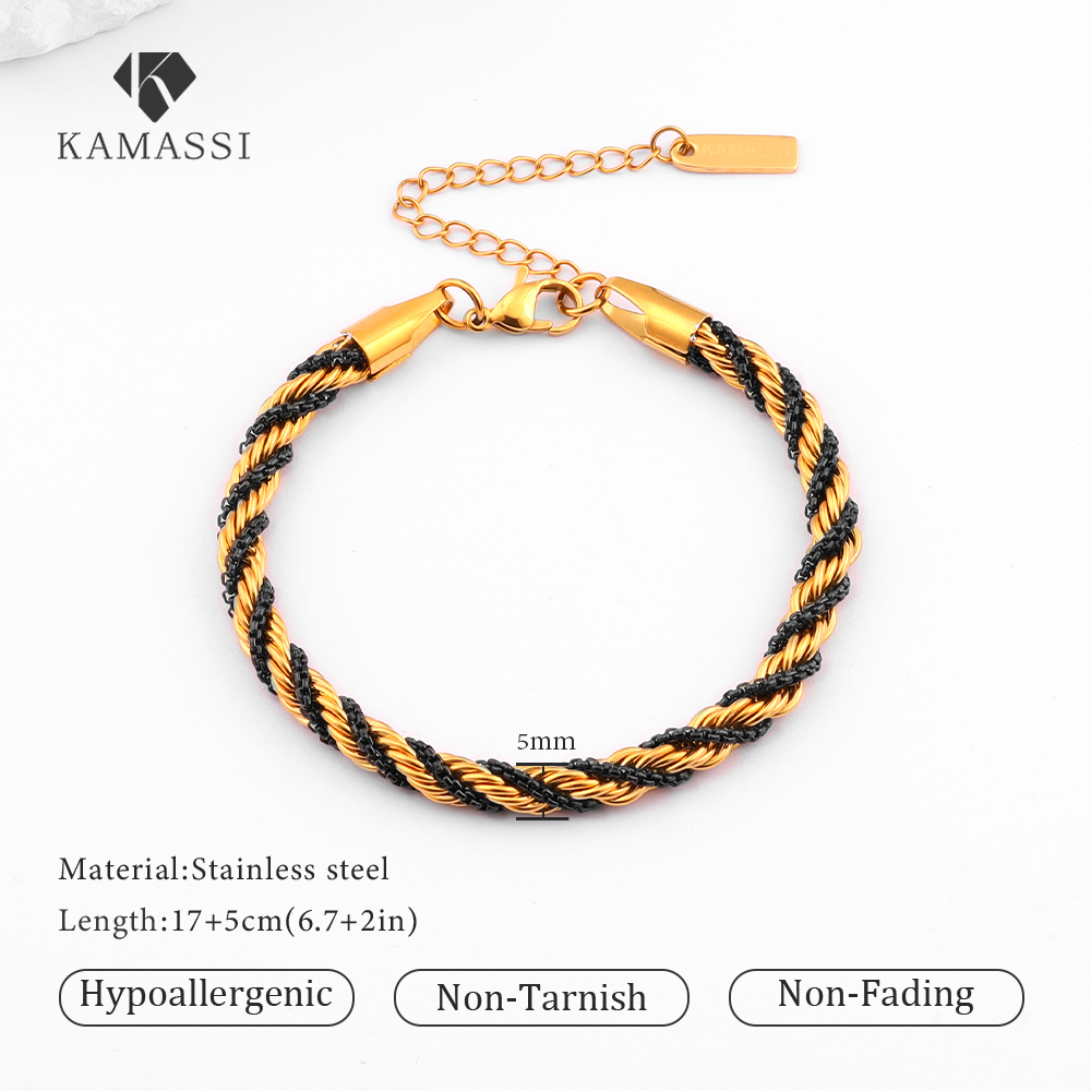 KAMASSI Gelang jalinan emas hitam Unisex Keluli tahan karat ...