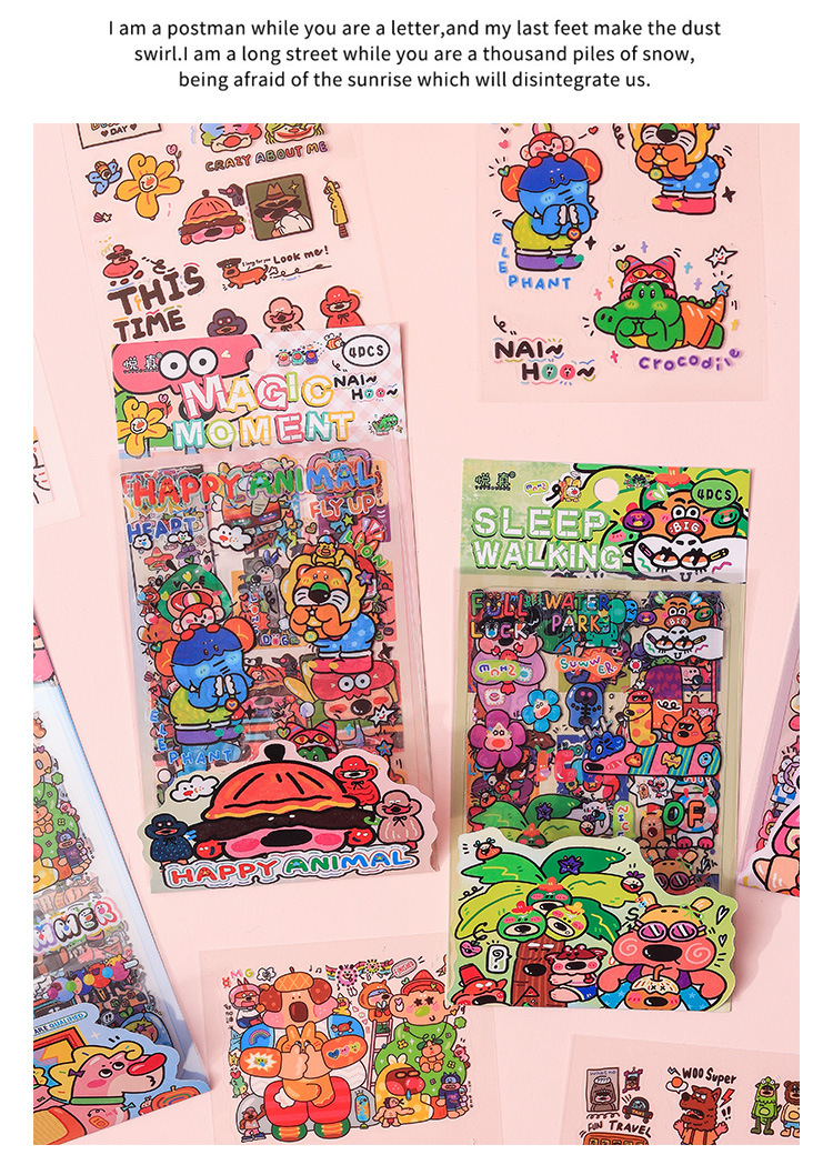 Cute Cartoon Stickers Transparent PVC Handbook Sticker DIY Scrapbooking ...