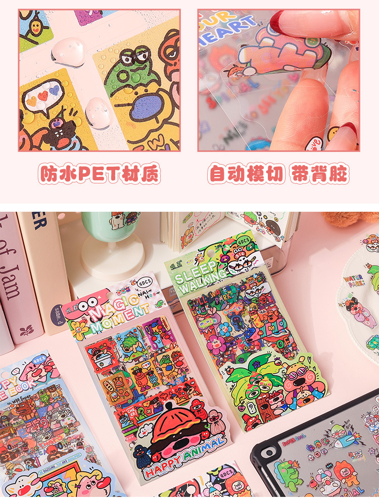 Cute Cartoon Stickers Transparent PVC Handbook Sticker DIY Scrapbooking ...