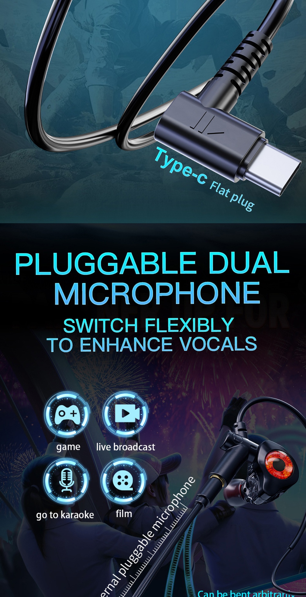 New Dual Mic Esports Gaming Earphones for Samsung L Shaped 3.5mm/Type-C ...